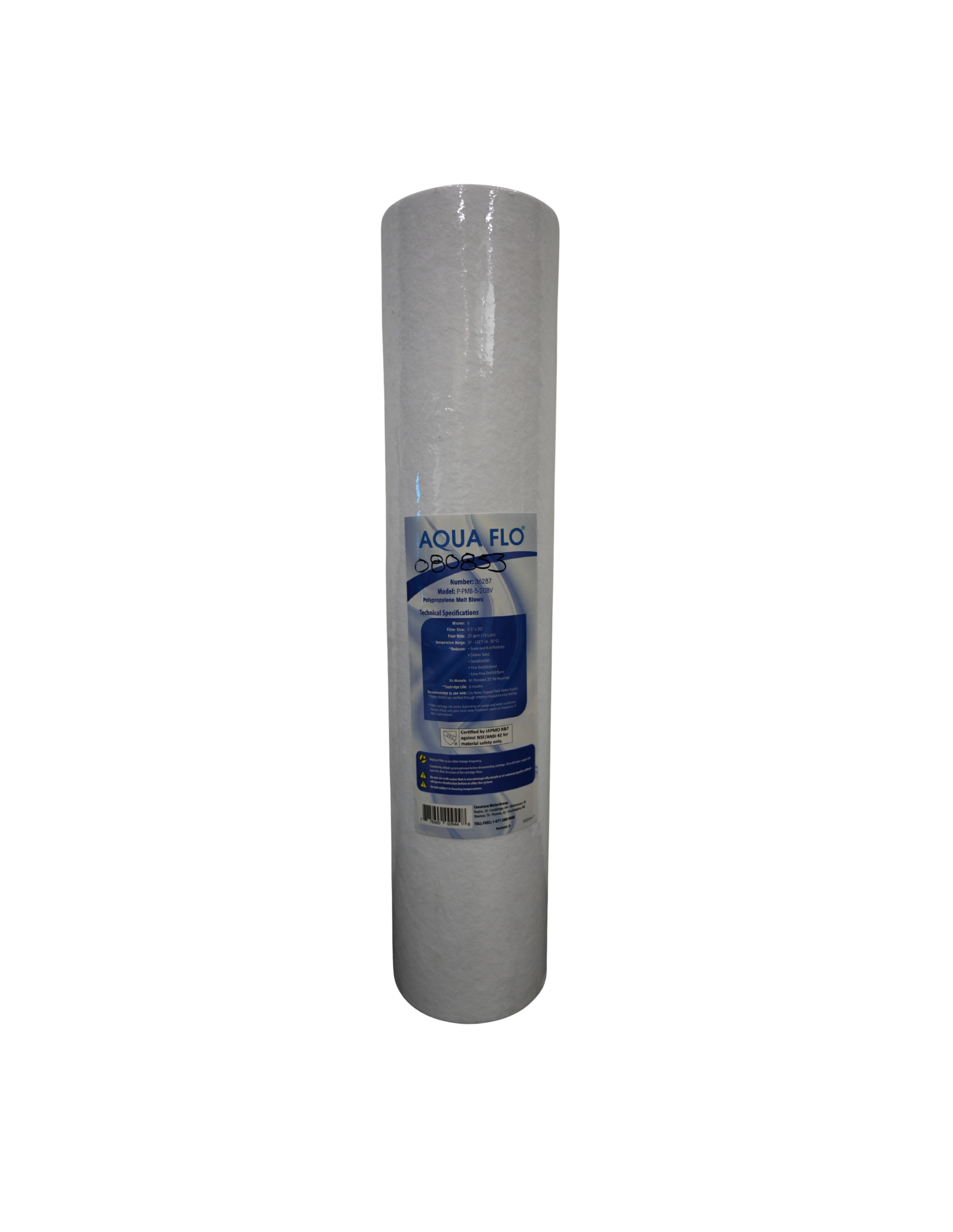 Sediment Filter Cartridge with Black Cap, 4" x 20", 5 Micron (#080853 ...